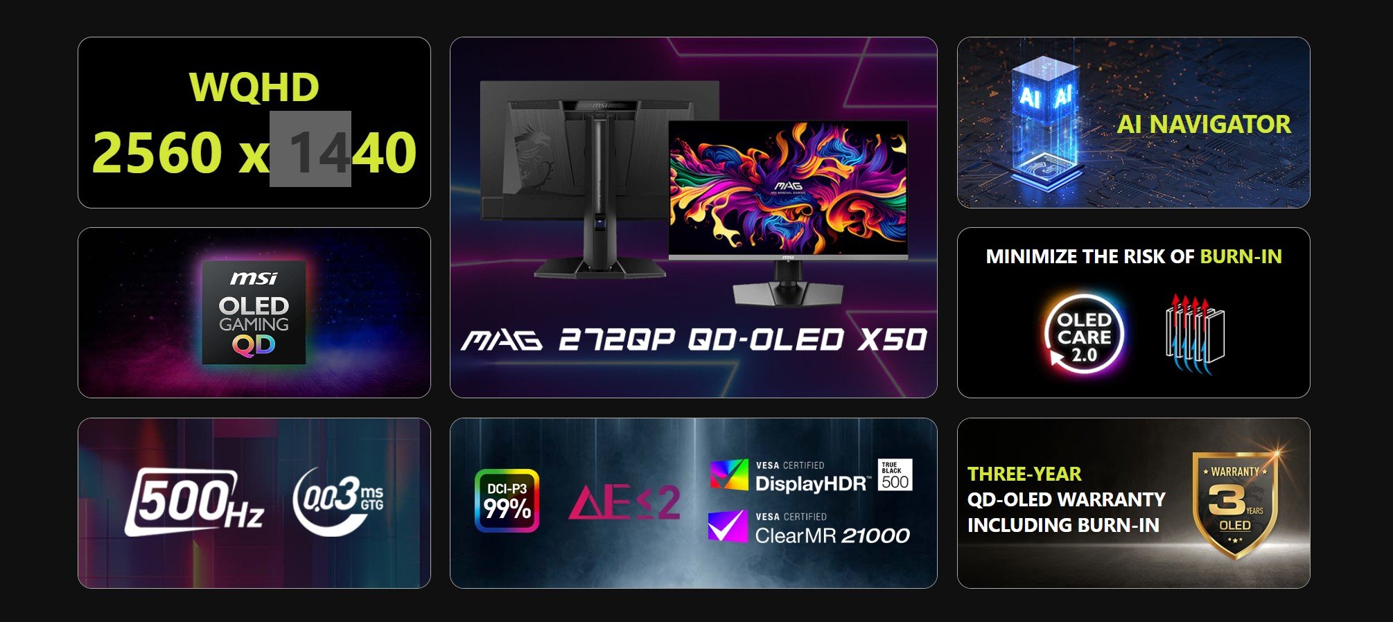 MSI 27" 500 Hz QD-OLED 2560 x 1440(QHD) 0.03ms Gaming Monitor FreeSync (AMD Adaptive Sync) MAG ...